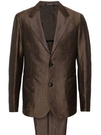Emporio Armani costume en lin &agrave; veste &agrave; simple boutonnage - Marron