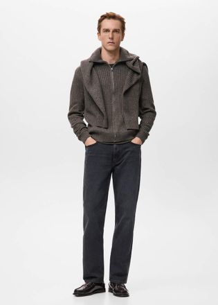 Mango Cardigan maille c&ocirc;tel&eacute;e &agrave; zip chocolat - Homme - S - MANGO MAN