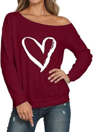 Generic T-shirts graphiques surdimensionn&eacute;s &agrave; manches longues pour la Saint-Valentin 2026, bordeaux, L