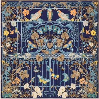 Ferragamo Damen Seidenhalstuch mit Jugendstil-Print Blau