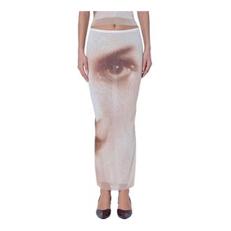 Jean Paul Gaultier Mesh Printed Face Langer Rock - - Skirts - Damen - Beige - M
