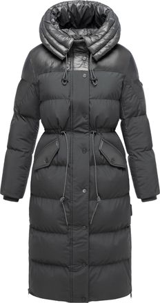 Navahoo Damen Langer Wintermantel warmer Steppmantel aus einem angesagten Materialmix und gro&szlig;er Kapuze Knusperherz 14 Anthracite Gr. S