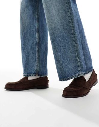 Polo Ralph Lauren Alston mocassin casual en daim penny marron fonc&eacute;