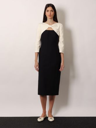 Valentino Womens Midi Dress Crepe Black Virgin Wool