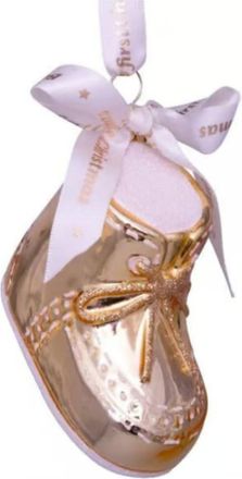 Vondels Ornament Glass Gold Babys First Christmas Shoe H6cm