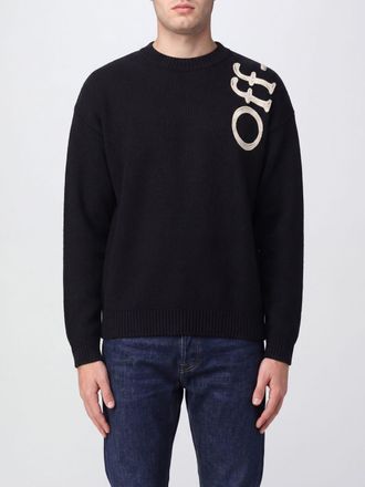 Off-white Pull &agrave; col ras du cou en laine m&eacute;lang&eacute;e avec logo jacquard et &eacute;paules tombantes