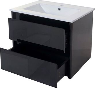 Hhg Waschbecken + Unterschrank HHG-614, Waschbecken Waschtisch Badezimmer, hochglanz 50x60cm schwarz