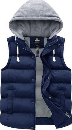 Wantdo Homme Veste sans Manches &agrave; Capuche Gilet Rembourr&eacute; en Coton &agrave; Capuche D&eacute;tachable Manteau sans Manche Chaud Bleu Saphir XXL
