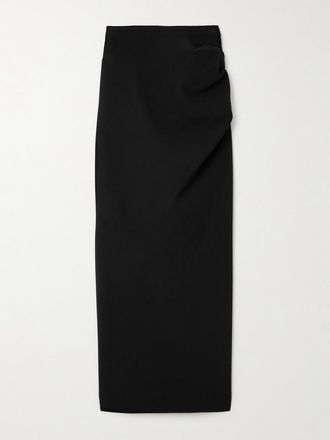 Sergio Hudson Jupe Longue En Crêpe De Laine Mélangée À Drapé - Noir