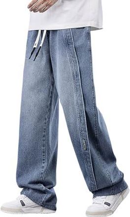 Generic Jean Homme Jeans Homme Jean Homme Regular Confortable Classique Printemps Automne Ample Micro Stretch Ceinture Coulissante - Coupe Large R&eacute;tro avec So