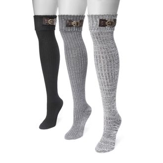 Muk Luks Damen 3 Paar Schnallenmanschetten Overknee-Socken, Schwarz, Einheitsgr&ouml;&szlig;e (3er Pack)