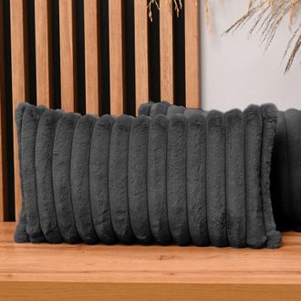 MG Design 2er Set Kissenbezüge 30 x 50 cm in Dunkelgrau - mit Reißverschluss, langflorige Fell-Haptik, weich & Cosy, pflegeleicht