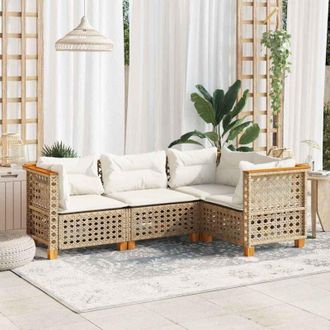 vidaXL 4-tlg. Garten-Sofagarnitur mit Kissen Beige Poly Rattan - Vidaxl