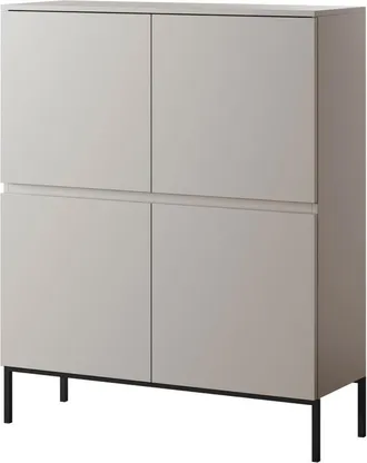 Selsey Bemmi - Highboard Hochkommode 4-türig, Beige mit schwarzen Beinen, 100 cm - Selsey