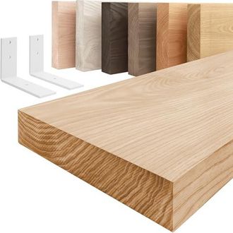Lamofootwear Manufaktur étagère Murale en Bois Massif, Bord régulier, étagère de Rangement Basic, Bois Naturel/équerre Blanche 160cm, LWG-01-A-002-160LW