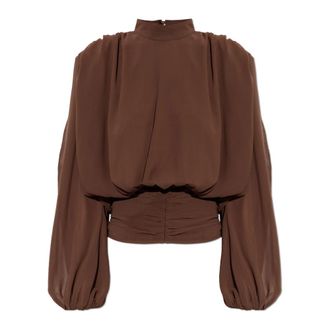 Rotate Rotate Birger Christensen - Blouse &agrave; &eacute;paulettes - Femme - Blouses et Chemises - Brun - Taille: 36 FR