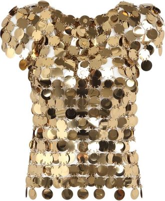 Paco Rabanne Femme, Blouses et Chemises, Jaune, Taille: 34 FR Top en cotte de mailles &agrave; sequins