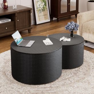 Generic Runder Beistelltisch mit Stauraum, modernes, schickes Halbmond-Couchtisch-Set (2er-Set) - Lederfurniert, f&uuml;r Wohnzimmer, Arbeitszimmer oder Balkon (C 