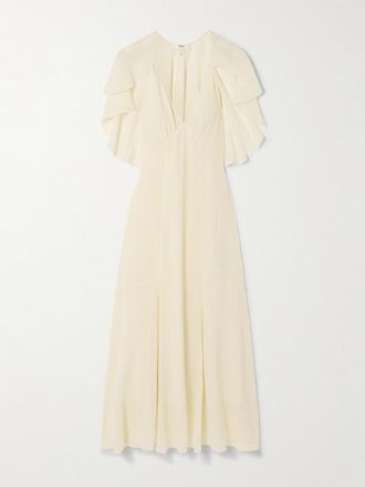 Chlo&eacute; Robe Midi Effet Cape En Georgette De Soie Biologique - Cr&egrave;me