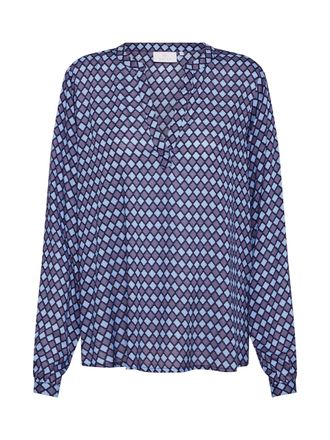 Kaffe Langarm-Bluse KAsary Damen Bluse V-Auschnitt Langarm mit Geometrisches Muster 34, Midnight Marine