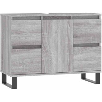 vidaXL Vidaxl - Armoire murale de salle de bain sonoma gris 80x33x60 cm - 4 tiroirs - Installation flexible de porte - Pieds en fer pour style industriel
