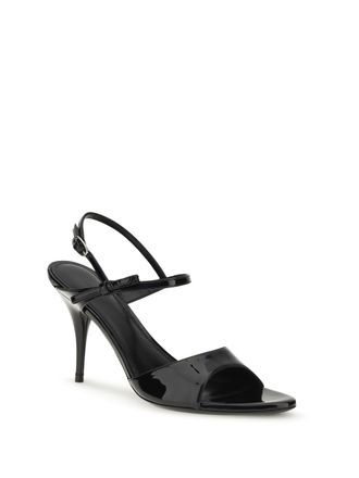 Balenciaga Womens Avenue Bow Sandals Black-Silver Calf Leather Bos Taurus Black/silver