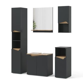 Vicco Badm&ouml;bel-Set Anthrazit Marelle, bestehend aus Bad Spiegelschrank, Midischrank, H&auml;ngeschrank, Waschbeckenunterschrank, Hochschrank - Praktische Aufbewa