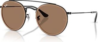 Ray-Ban Round Double Bridge Sonnenbrillen Schwarz Fassung Braun Glas 51-22