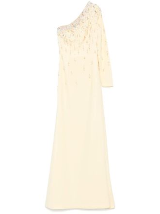 Dina Melwani robe longue une épaule - Jaune