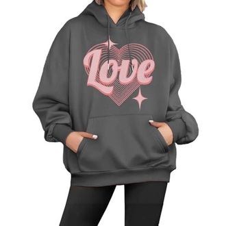 Generic 2026 Sweat &agrave; capuche &agrave; manches longues avec poches pour femme Motif lettres imprim&eacute;es, gris, XXL