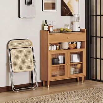 Generic Kompaktes Sideboard, schmaler Aufbewahrungsschrank, Schubladen + verstellbare Einlegeb&ouml;den + Absturzsicherung, for K&uuml;chenecken/Wohnzimmerecken(Natural