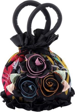 SOLUSTRE Abaodam Paquet de Soir&eacute;e pour Femme en Tissu Noir Paquet &agrave; Main Forme Fleur Pochette Seau L&eacute;g&egrave;re Poign&eacute;e Mariage Bal F&ecirc;te et Occasions Sp&eacute;ciales Range