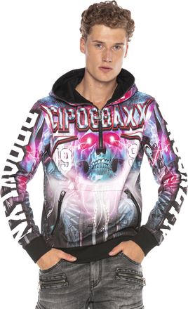 Cipo & Baxx Herren Hoodie Sweatshirt CL416 Cyberblau - Stylischer Pullover im Casual Streetwear Look mit Kapuze & K&auml;ngurutasche - Bequemes Oberteil f&uuml;r Alltag & F