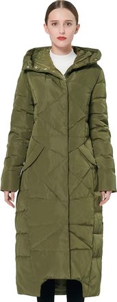 Orolay Damen Daunenmantel mit Kapuze Lange Winterjacke Winddichte Gesteppte Oberbekleidung Gr&uuml;n XS