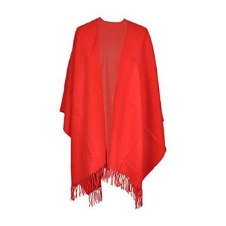 Toutacoo Grand Poncho Femme avec Franges - Fabriqué en France, 05-rouge, Taille unique