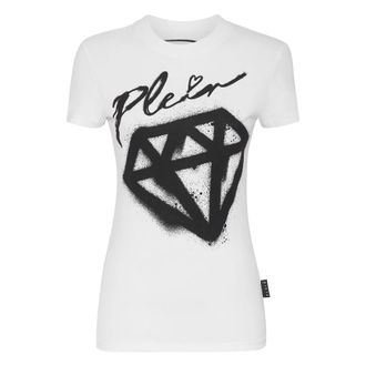 Philipp Plein Femme, Tops, Blanc, Taille: 38 FR T-Shirt Col Rond