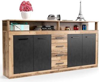 Paris Prix Buffet 4 Portes & 4 Tiroirs Luna 190cm Naturel & Gris