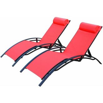 Sweeek Duo de bains de soleil en aluminium et textil&egrave;ne Louisa Anthracite / Corail