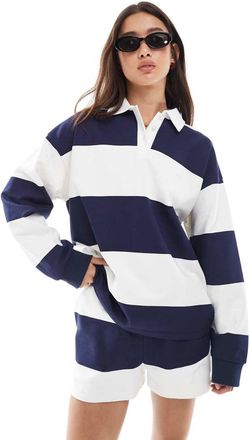 4th & Reckless Rugby-Sweatshirt in Marineblau und Wei&szlig; gestreift mit Polokragen, Kombiteil-Bunt