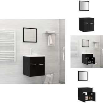 vidaXL Ensemble de meubles de salle de bain 2 pcs Noir Agglom&eacute;r&eacute; - Ensemble De Meubles De Salle De Bain - Ensembles De Meubles De Salle De Bain - Miroir