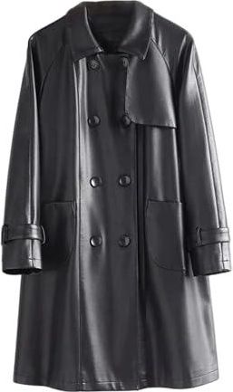 Generic Manteau Femme Noir Double Boutonnage - Automne Hiver L&acirc;che Long Cuir Trench Coat Outwear, Noir, XL