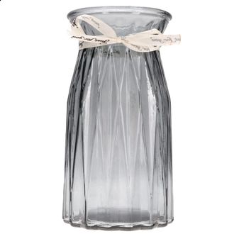 SOLUSTRE Moderne Glasvase Grau Hydrokultur Flasche mit Glatter Öffnung Dekorative Tischvase für Blumen Sukkulenten und Orchideen Auslaufsicher für Zuhause und 