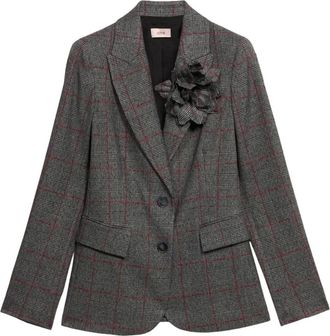 Oltre Femme, Vestes, Gris, Taille: 38 FR Blazer &agrave; carreaux avec broche