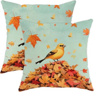 Generic Niedlicher Fall-Goldfink Sofakissenbezug Komfort Dekokissen Mit Rei&szlig;verschluss Zierkissenbez&uuml;ge F&uuml;r Balkon Heimdekoration Sofa 45X45Cm 2Er Set