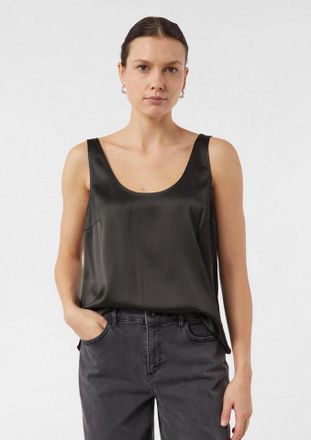 Comma Blusentop Bluse Satintop mit tiefem Ausschnitt