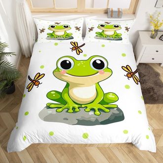 Generic Bettw&auml;sche 140x200 Frosch Bettw&auml;sche-Sets Niedlicher Frosch Bettbezug mit Rei&szlig;verschluss 3D Weich Mikrofaser B&uuml;gelfrei Deckenbezug 140 x 200 mit 2 Kis