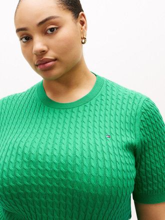 Tommy Hilfiger Rundhalspullover CRV CO CABLE FINE GG CNK S/S SWT in gro&szlig;en Gr&ouml;&szlig;en, mit Zopfmuster