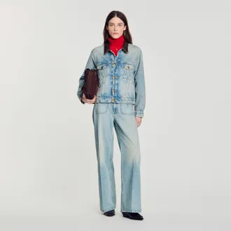 Sandro Blouson aus Denim mit Lederkragen