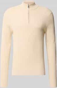 Profuomo Slim Fit Strickpullover aus Baumwoll-Mix mit Troyer-Kragen