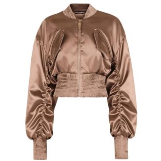 Dolce & Gabbana Stilvolle Braune Ger&uuml;schte Bomberjacke - - Jackets - Damen - Beige - L